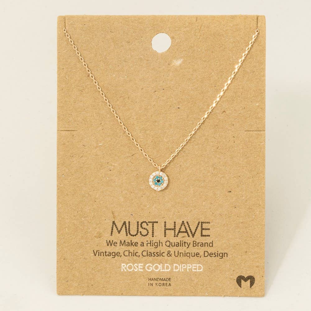 Gold Dipped Cz Trim Evil Eye Coin Necklace-Rose Gold – Drongkowskis'